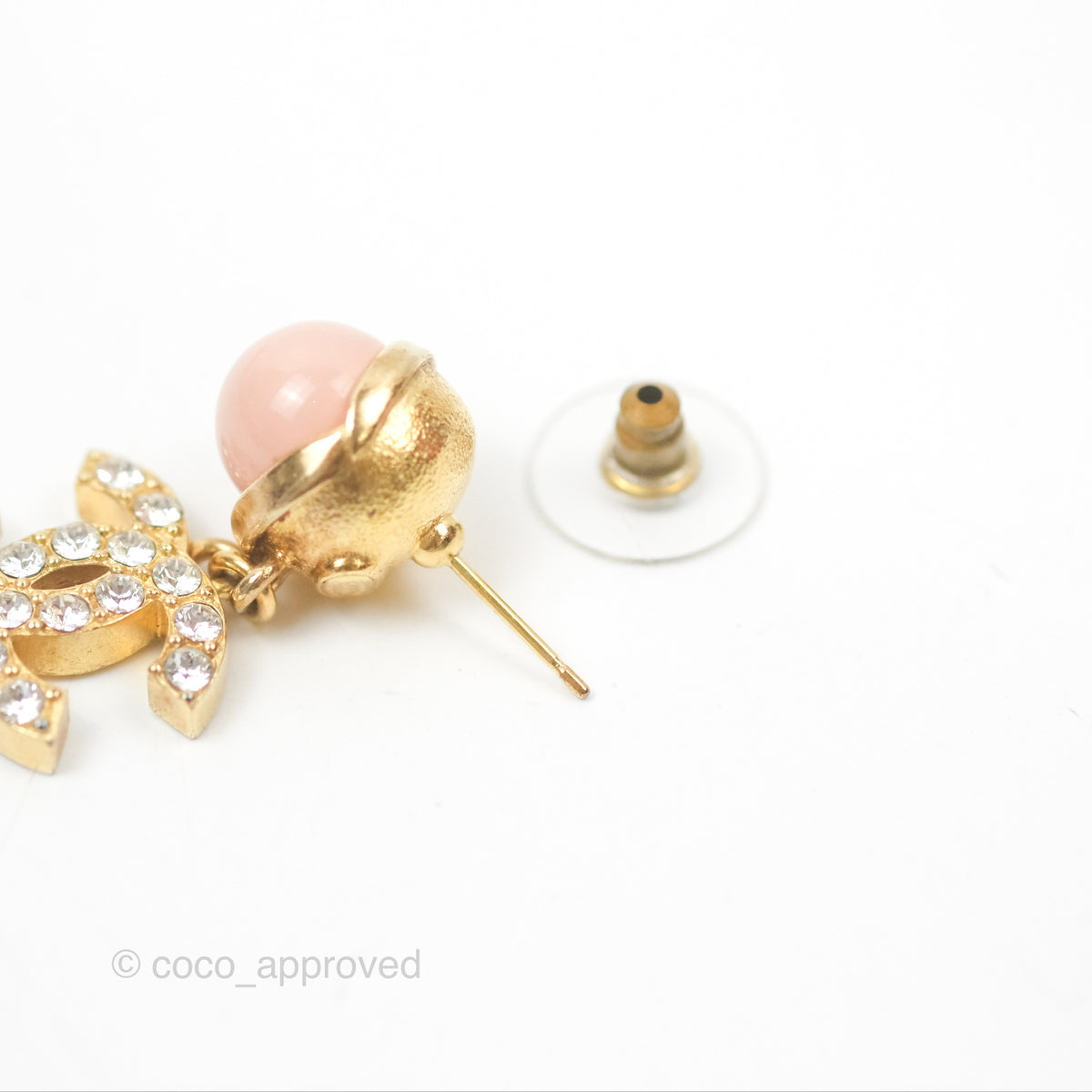 Chanel Pink Round Crystal CC Drop Earrings Gold Tone 22A – Coco Approved Studio