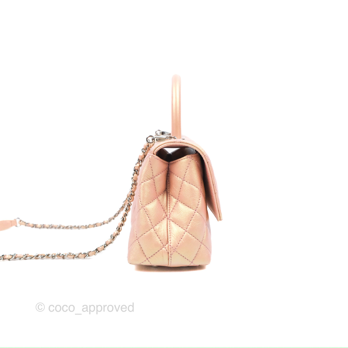 Chanel Small Quilted Coco Handle Iridescent Pink Caviar Rainbow Hardwa – Coco Approved Studio