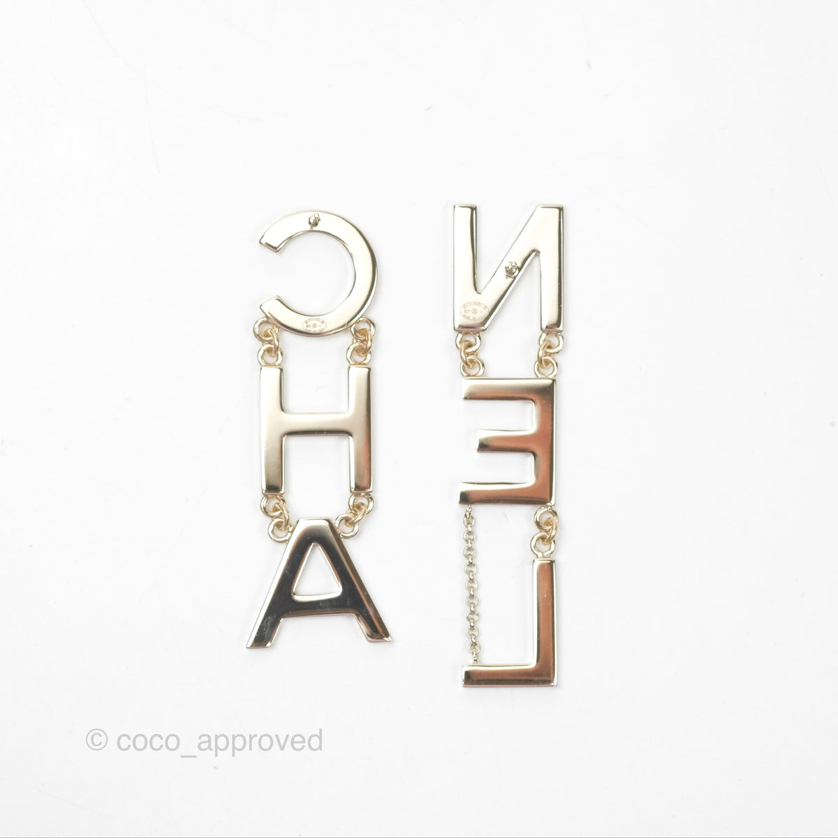 Chanel Letter Cha-Nel Logo Drop Earrings Gold Tone 21V – Coco Approved Studio