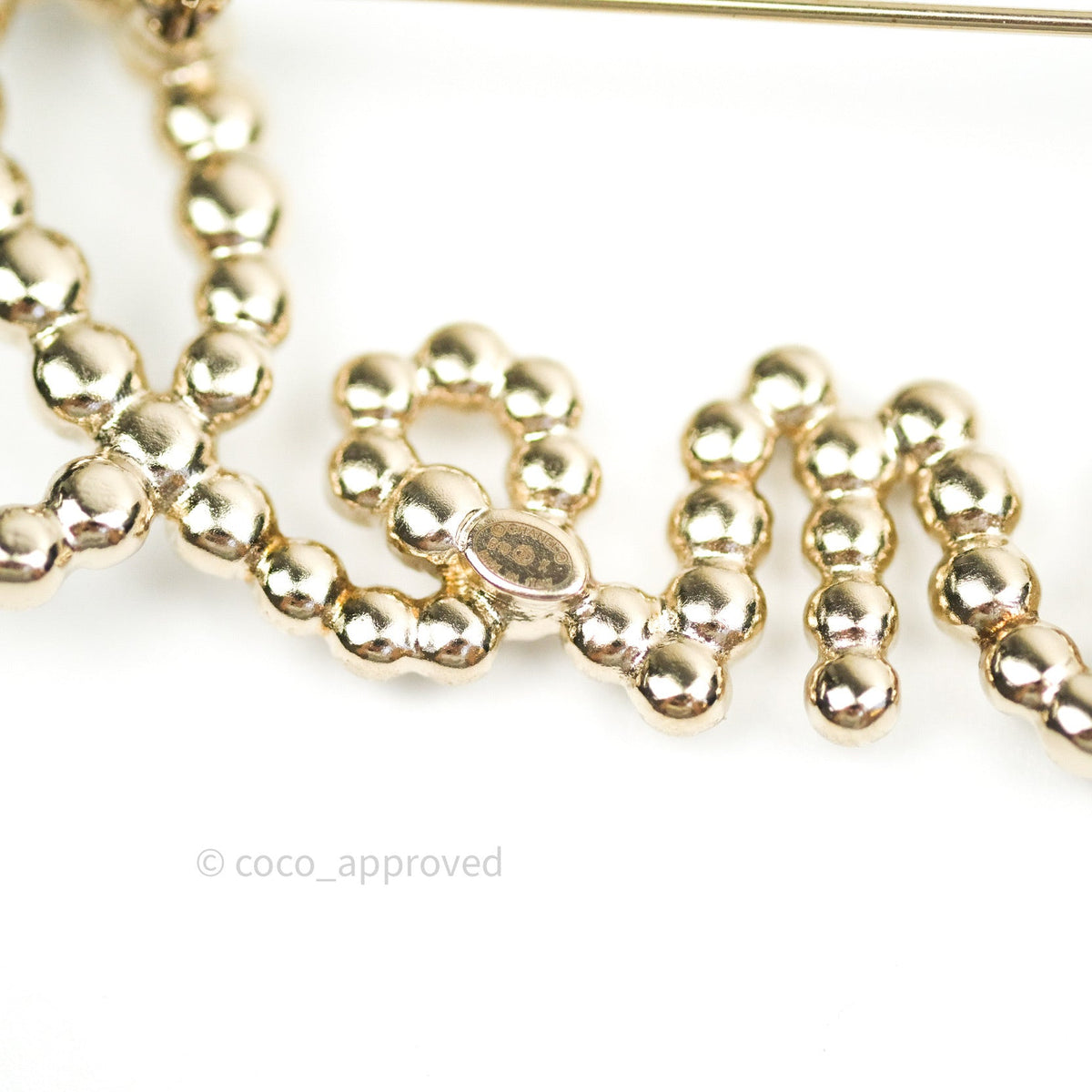 Chanel Logo Pearl Crystal Brooch Gold Tone 19K – Coco Approved Studio