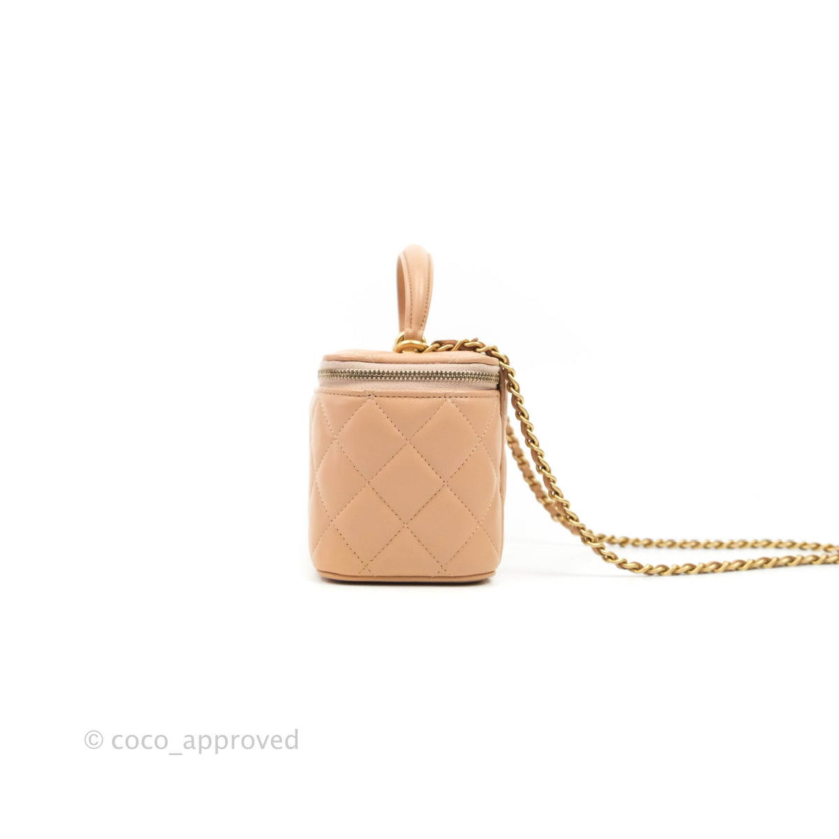Chanel Vanity Rectangular Top Handle Beige Lambskin Aged Gold Hardware – Coco Approved Studio
