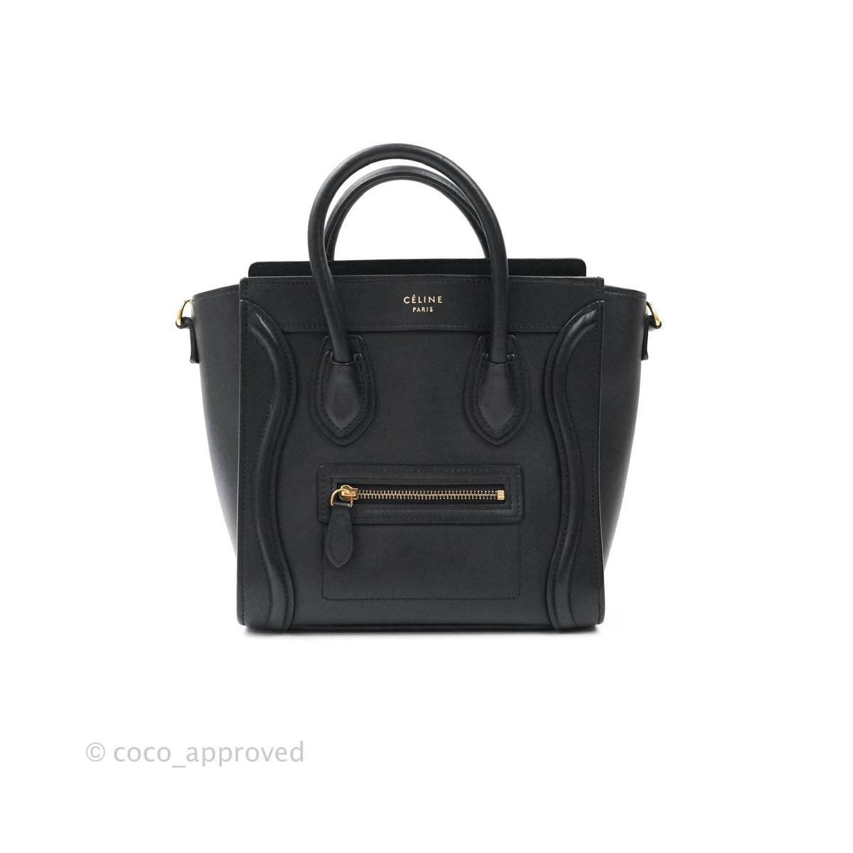 Celine Nano Luggage in Black Calfskin Antique Gold Hardware Coco Approved Studio