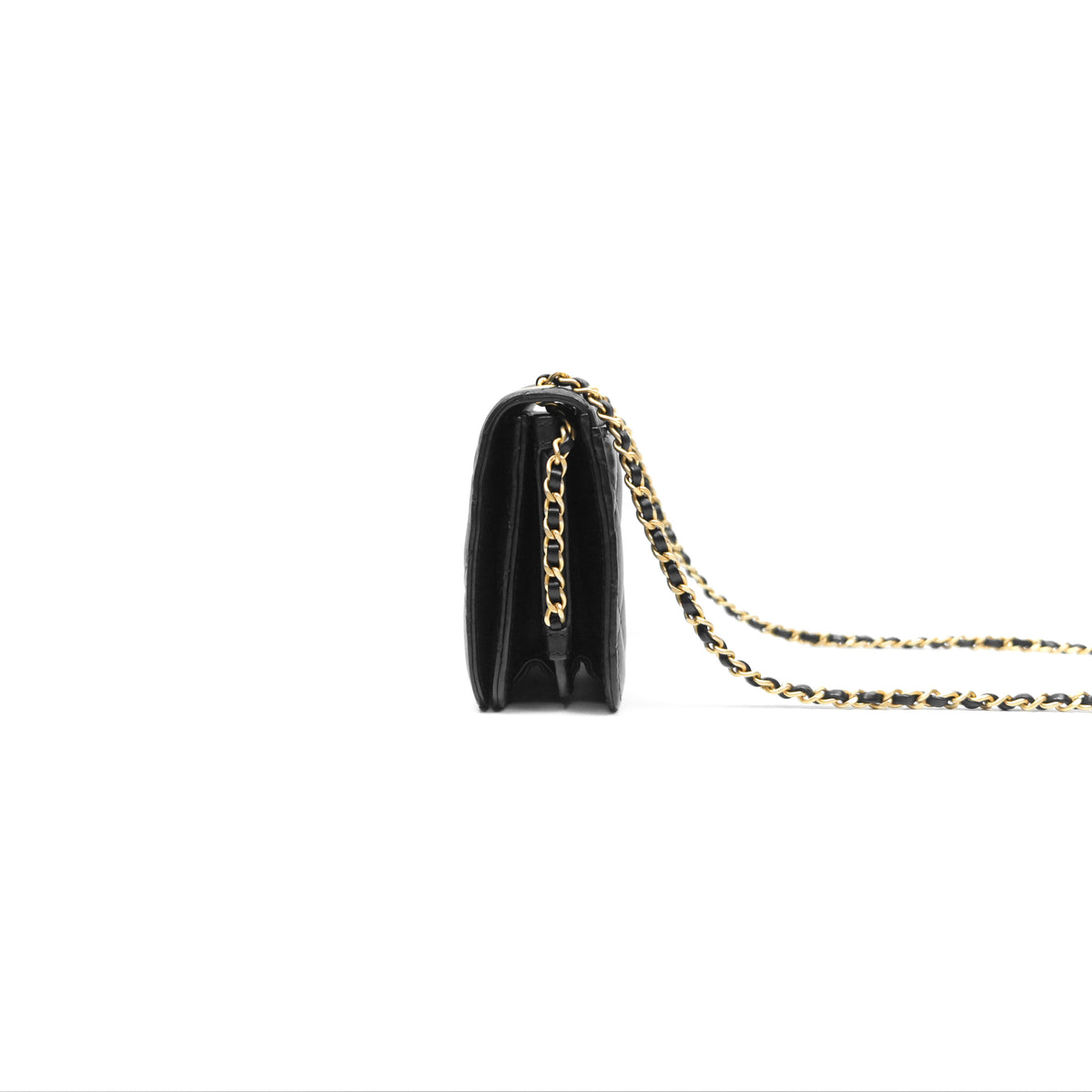 Chanel Quilted Side Chain Flap Bag Black Calfskin Aged Gold Hardware ...
