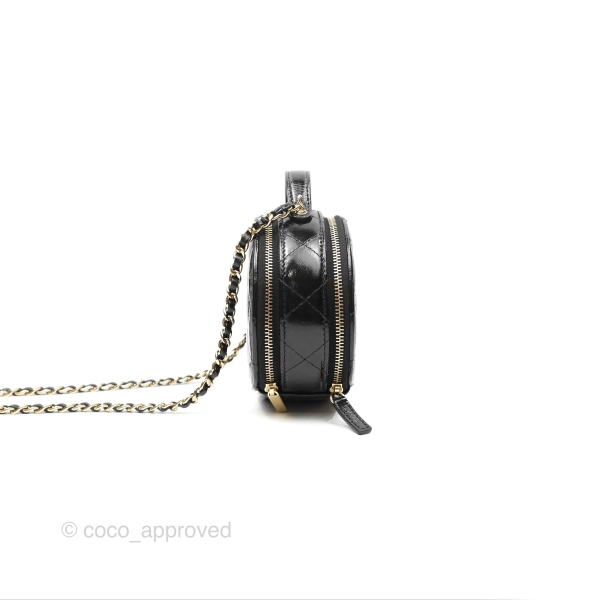 Chanel Mini Round Vanity Bag Handle With Care Black Glazed Lambskin 22 ...