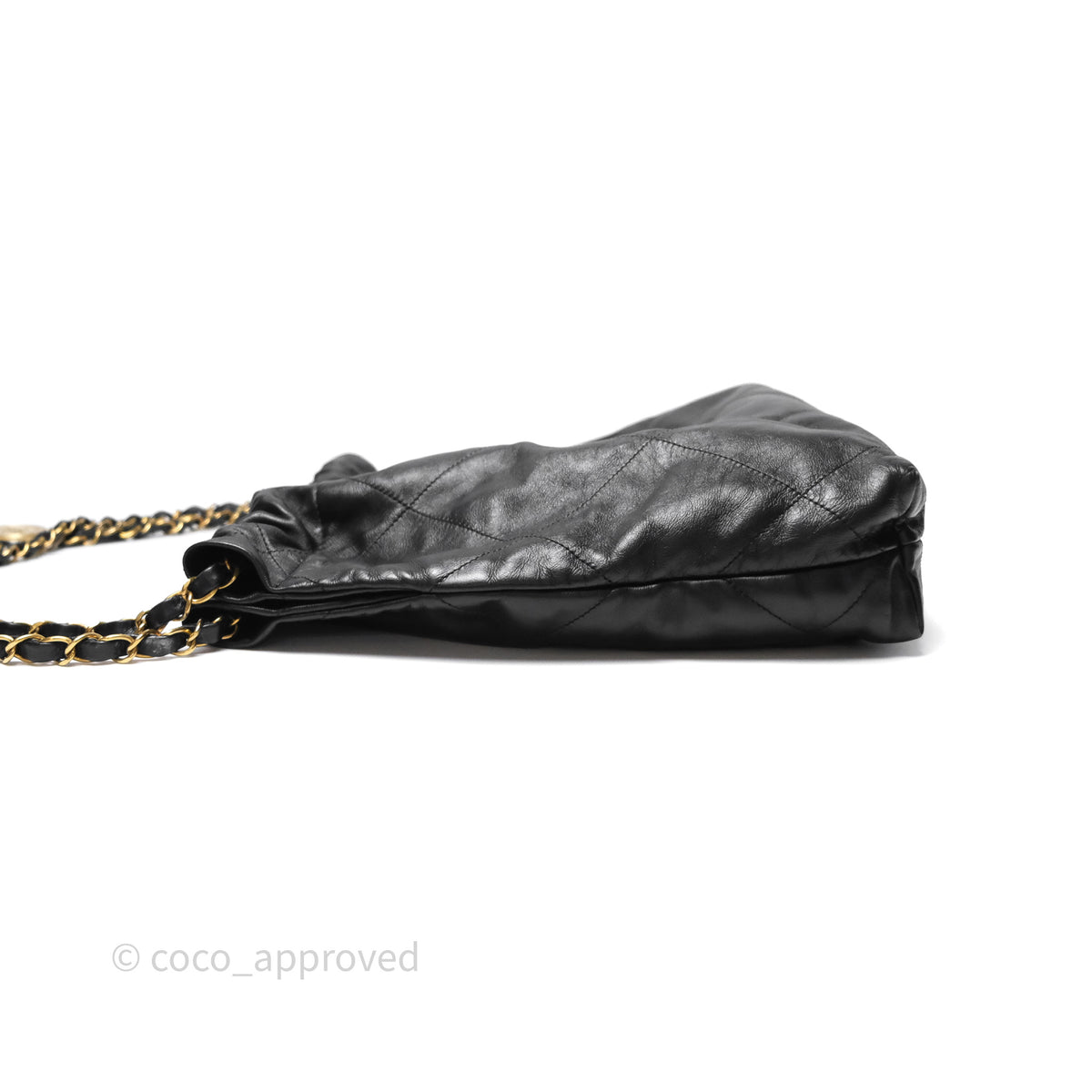 Chanel 22 Small Black Shiny Calfskin Aged Gold Hardware – Coco Approved ...