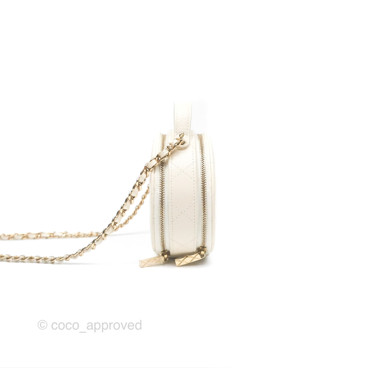 Chanel Mini Round Vanity Bag Handle With Care Ivory Caviar – Coco ...