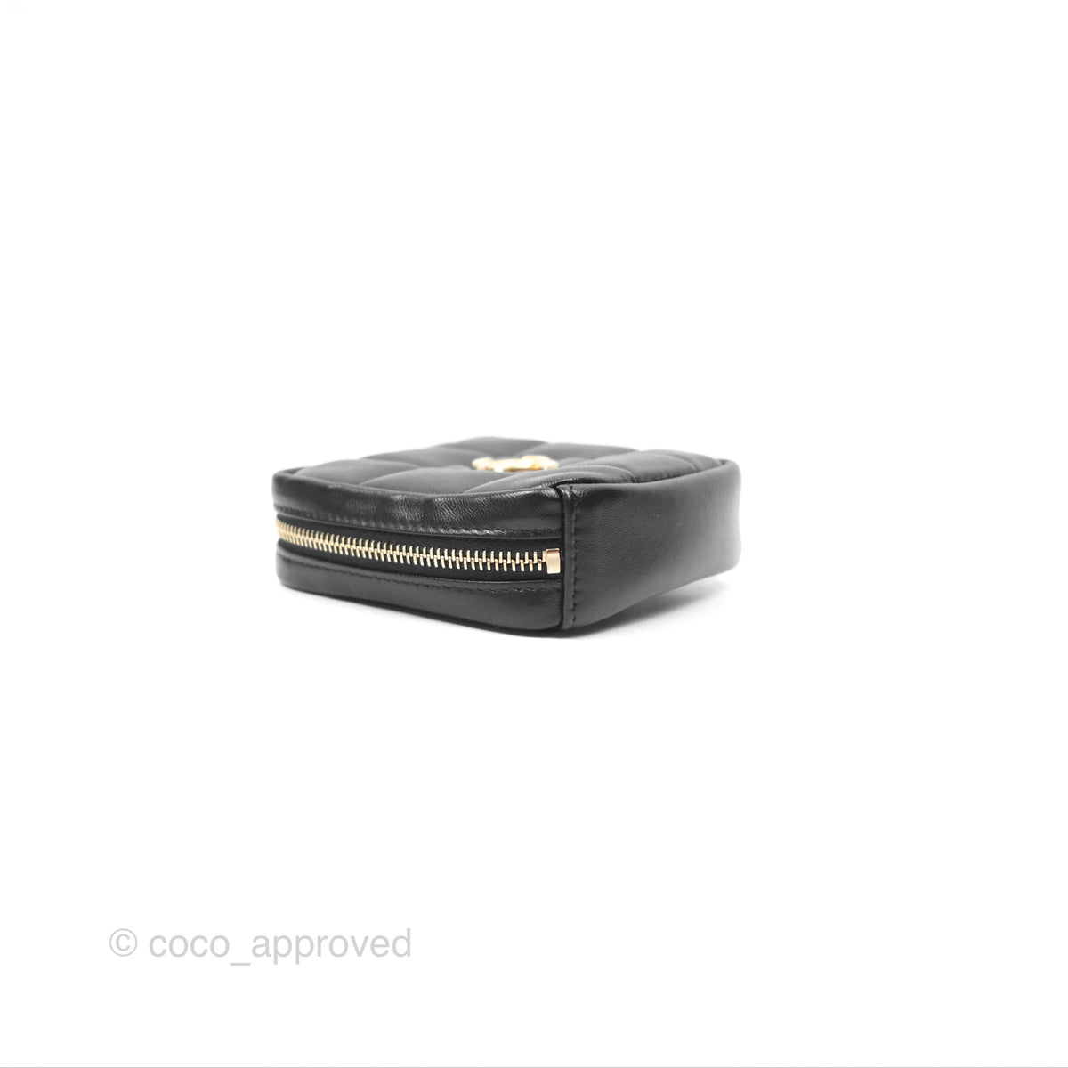 Chanel Diamond Belt Coin Purse Black Lambskin Aged Gold Hardware – Coco ...