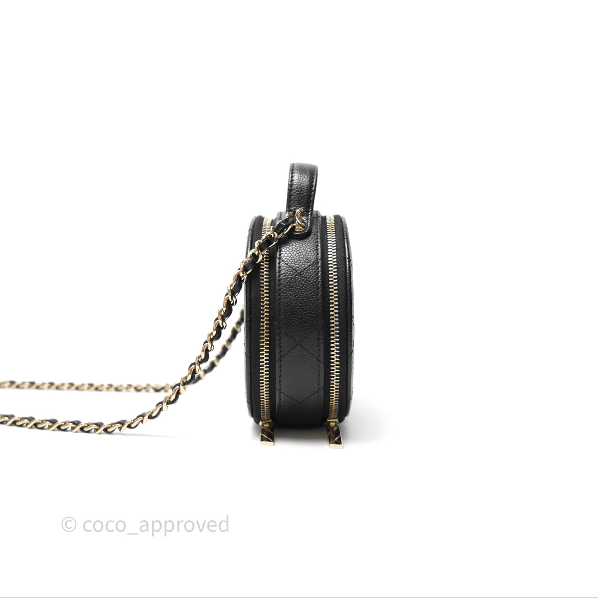 Chanel Mini Round Vanity Bag Handle With Care Black Caviar 22C – Coco ...