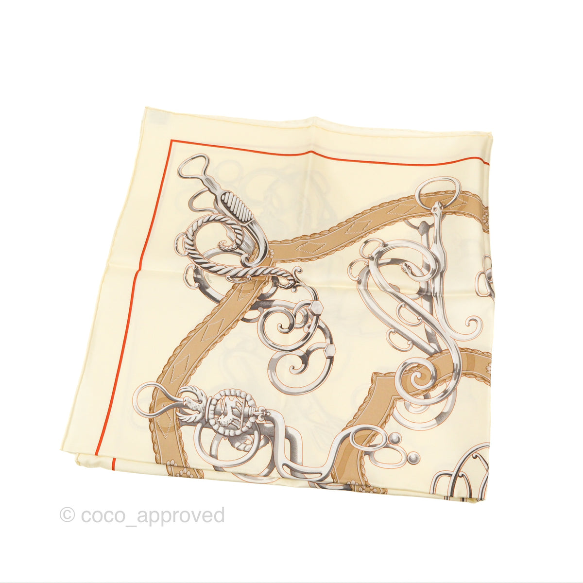 Hermès Lift Profile Silk Scarf 90 Creme/ Beige / Gris Argent – Coco ...