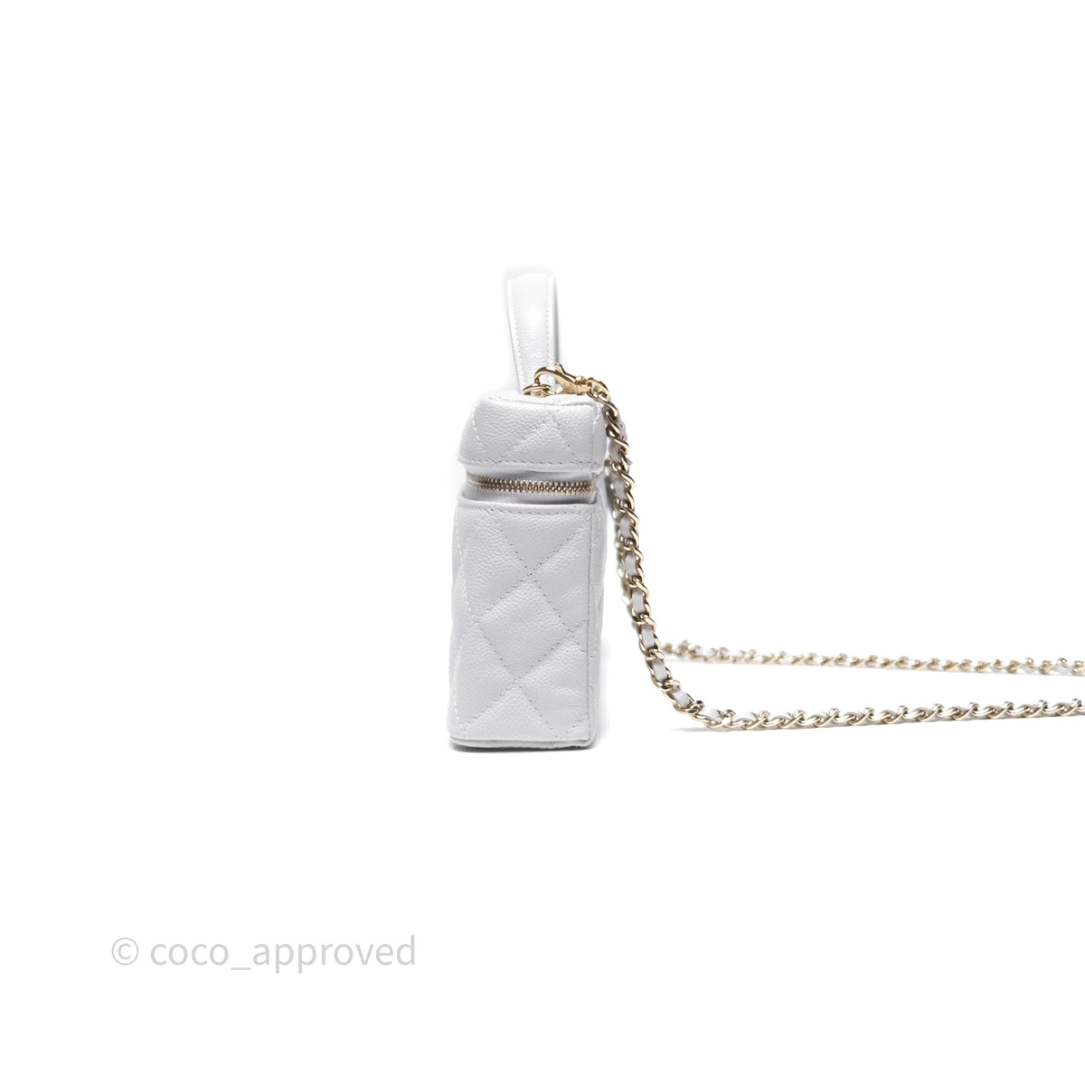 Chanel Top Handle Long Vanity with Chain Light Grey Caviar Gold Hardwa ...