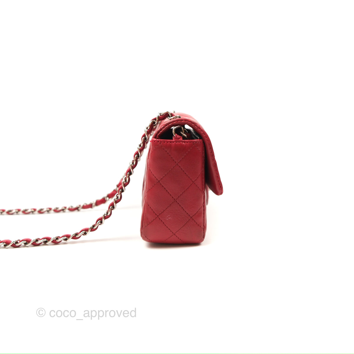 Chanel Quilted Mini Rectangular Flap Red Lambskin Silver Hardware ...