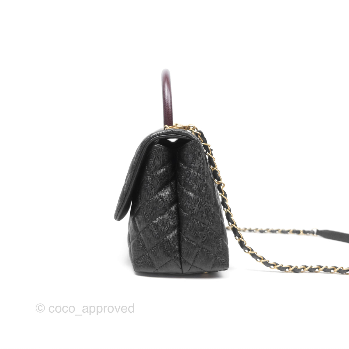 Chanel Medium Coco Handle Quilted Black Caviar Lizard Handle Gold Hard ...