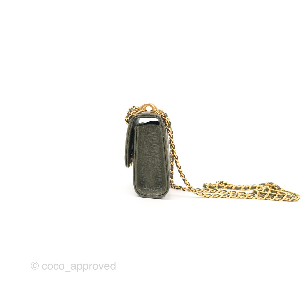 Chanel Coco First Mini Clutch On Chain Dark Olive Green Caviar Gold Ha ...