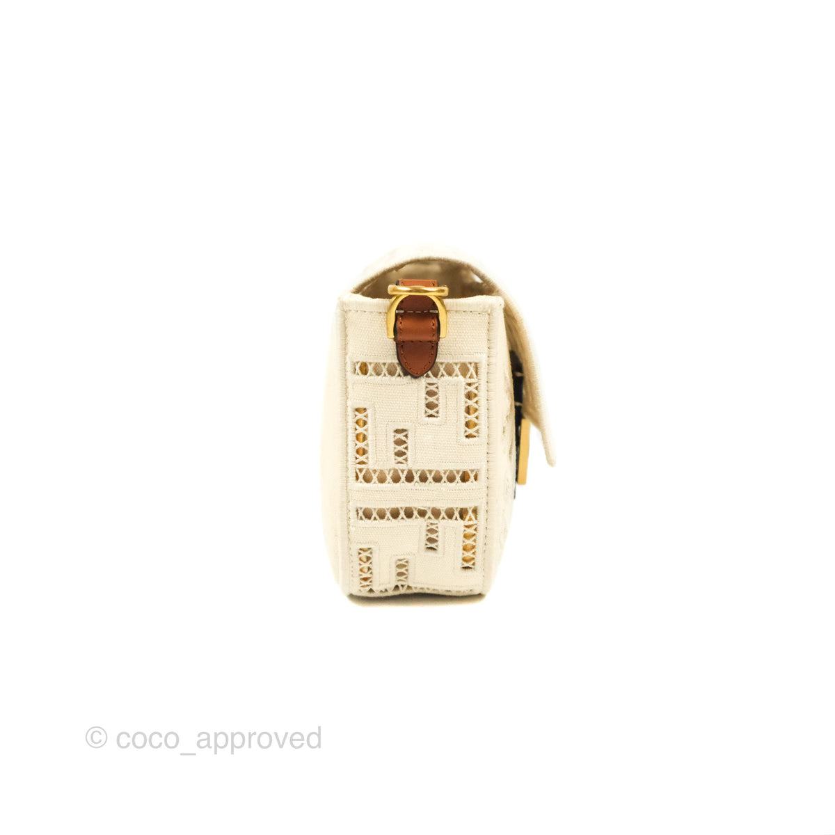 Fendi Medium FF Ajour Embroidery Baguette Bag Ivory Canvas – Coco ...