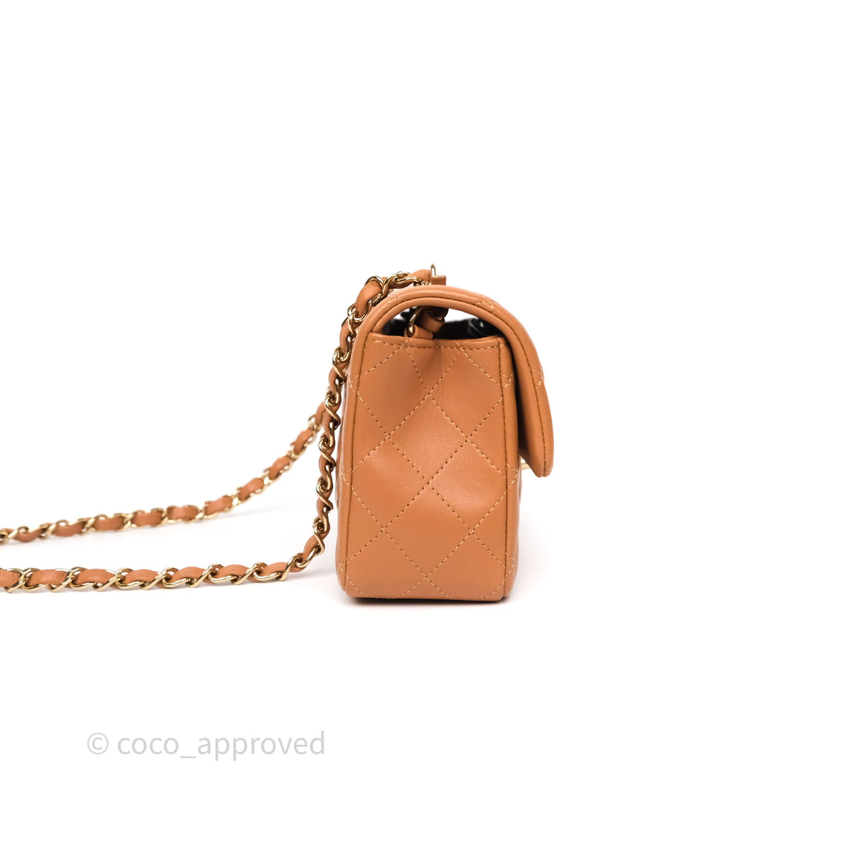 Chanel Mini Rectangular Flap Quilted Caramel Beige Lambskin Gold Hardw ...