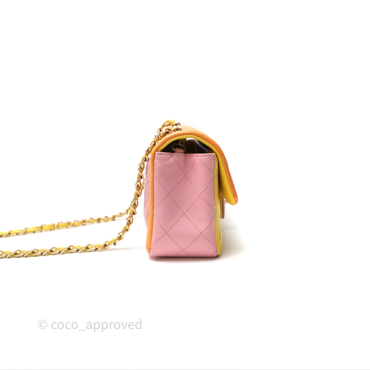 Chanel Quilted Mini Rectangular Flap Tri-Color Orange/Yellow/Pink Lamb ...