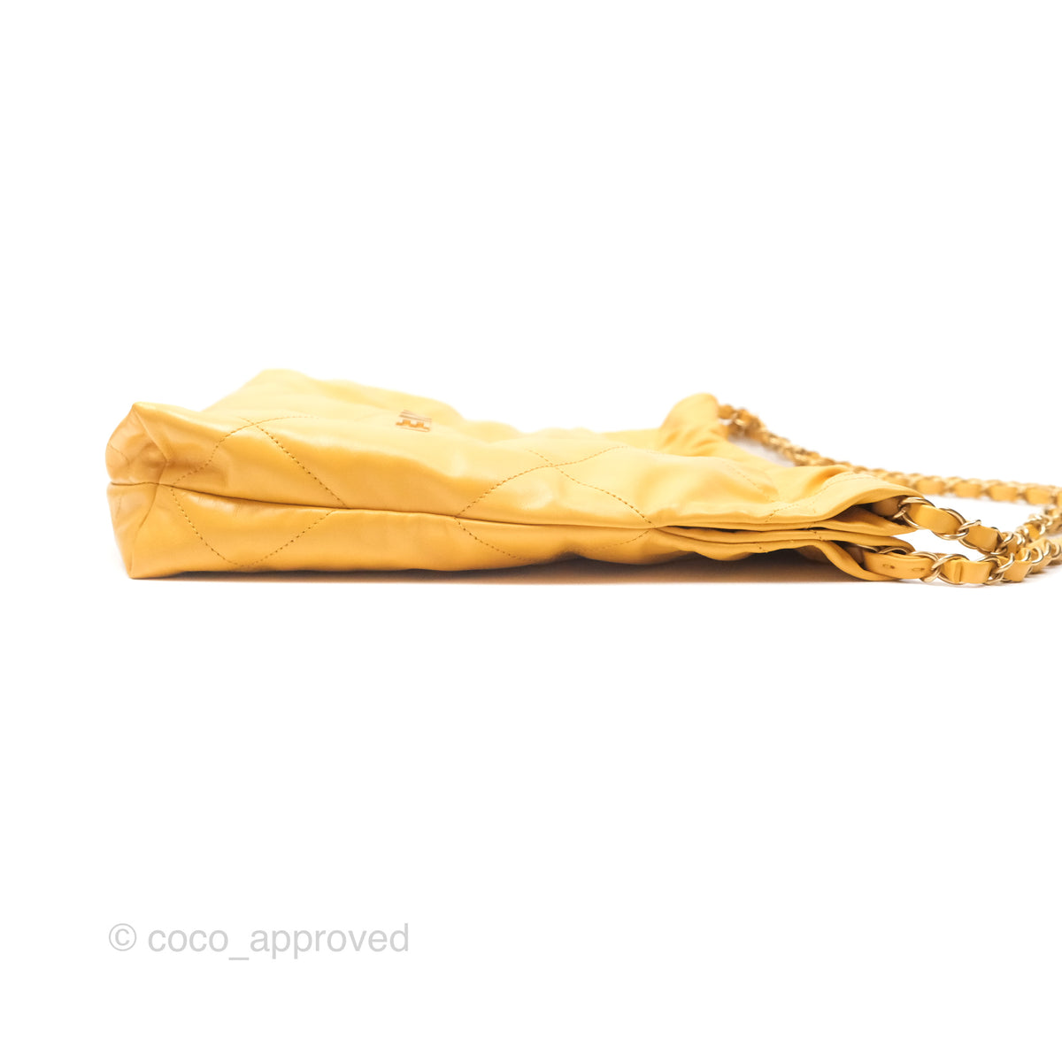 Chanel 22 Small Mustard Yellow Shiny Aged Calfskin Aged Gold Hardware ...