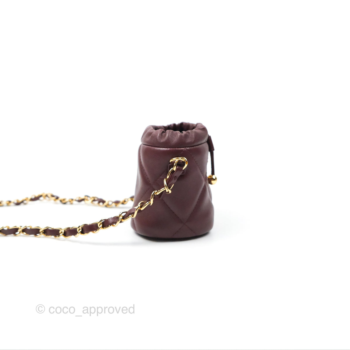 Chanel Mini Bucket Bag with Fluffy Chain Burgundy Lambskin Gold Hardwa ...