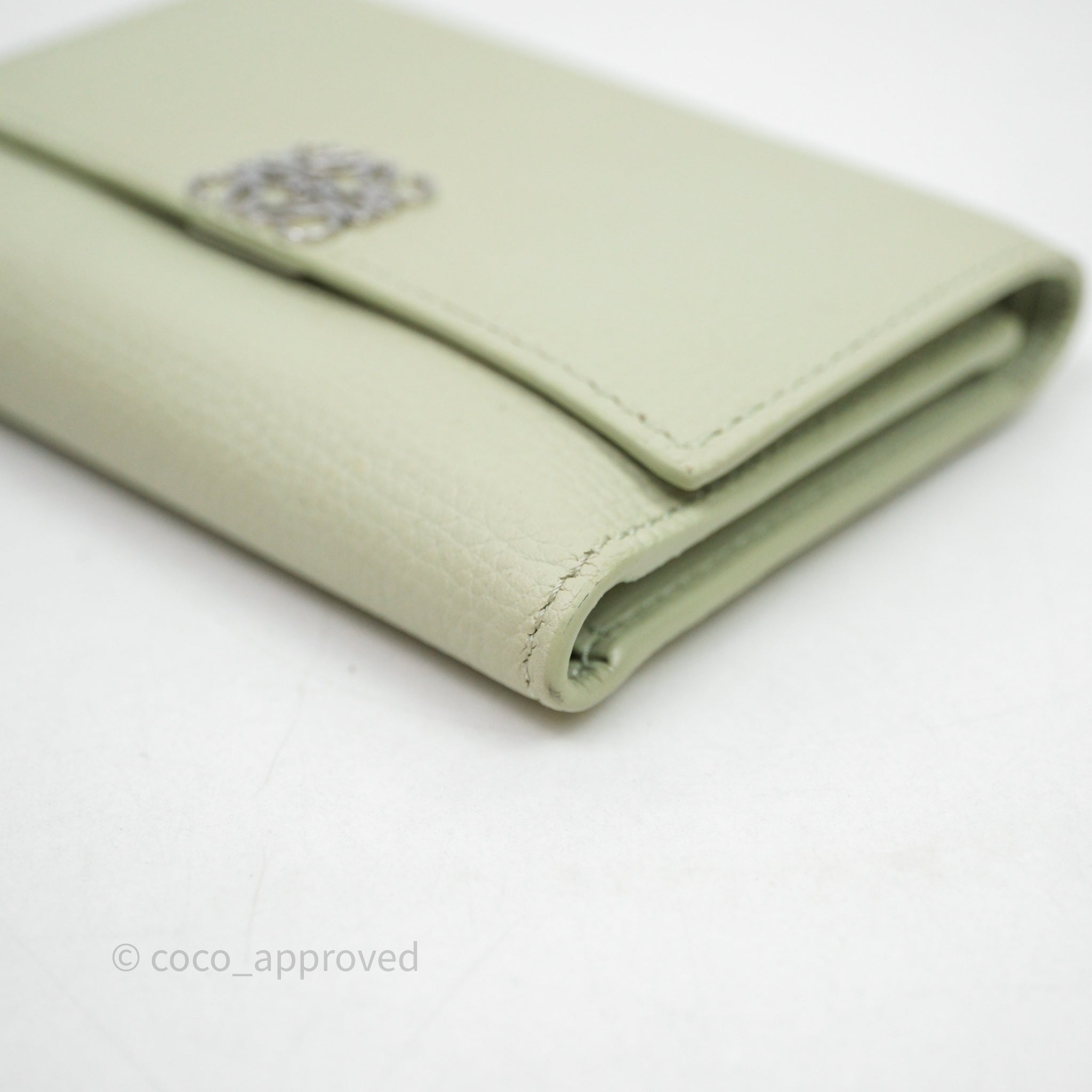 Loewe Anagram Small Vertical Wallet Green Silver Hardware – Coco ...
