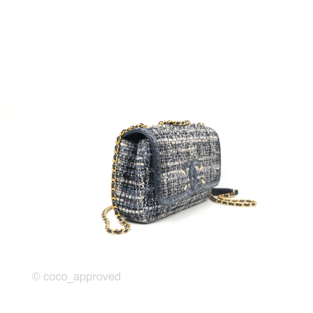 Chanel Quilted Small CC Filigree Flap Navy Tweed Python 18S – Coco ...