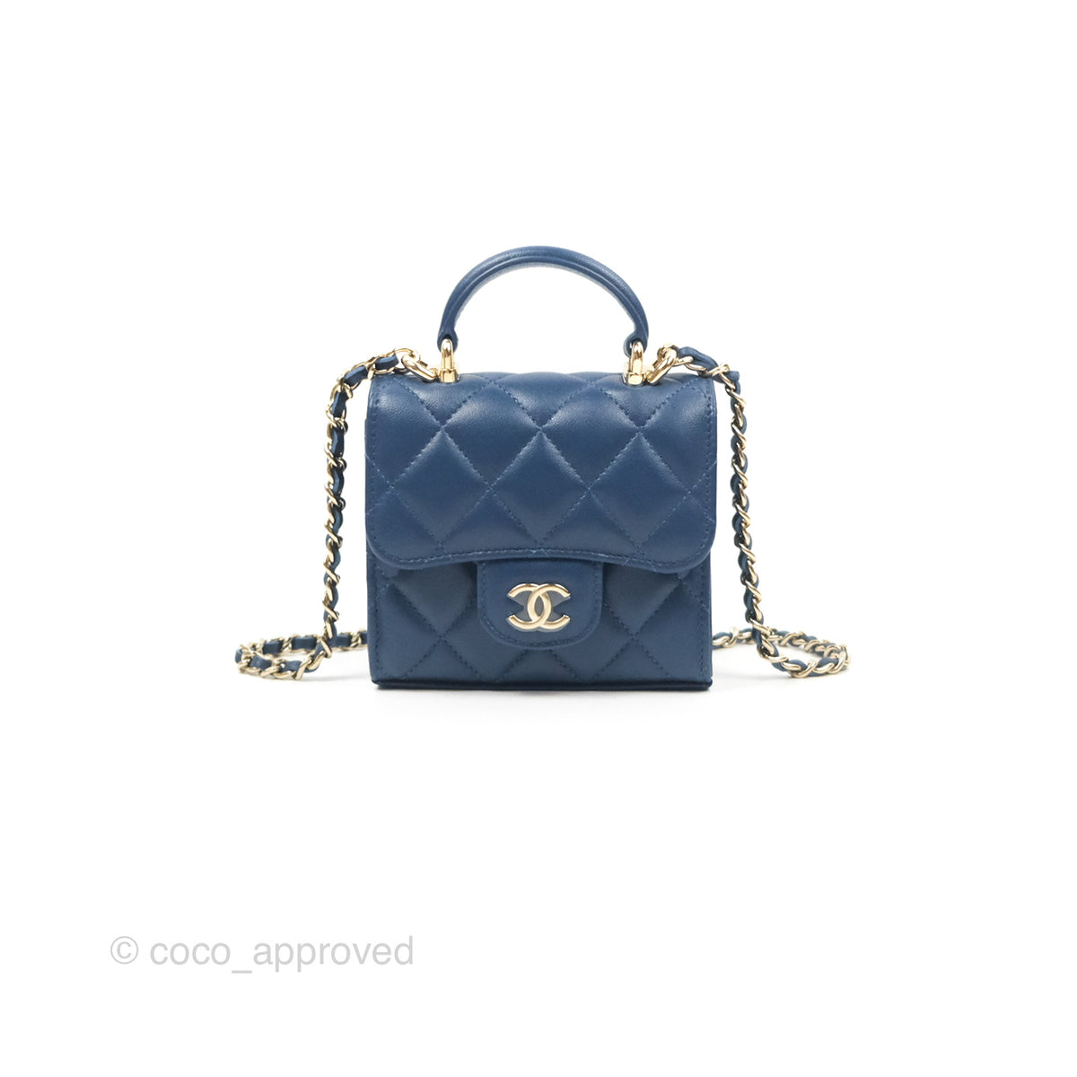 Chanel Mini Handle Clutch With Chain Navy Lambskin Gold Hardware – Coco ...