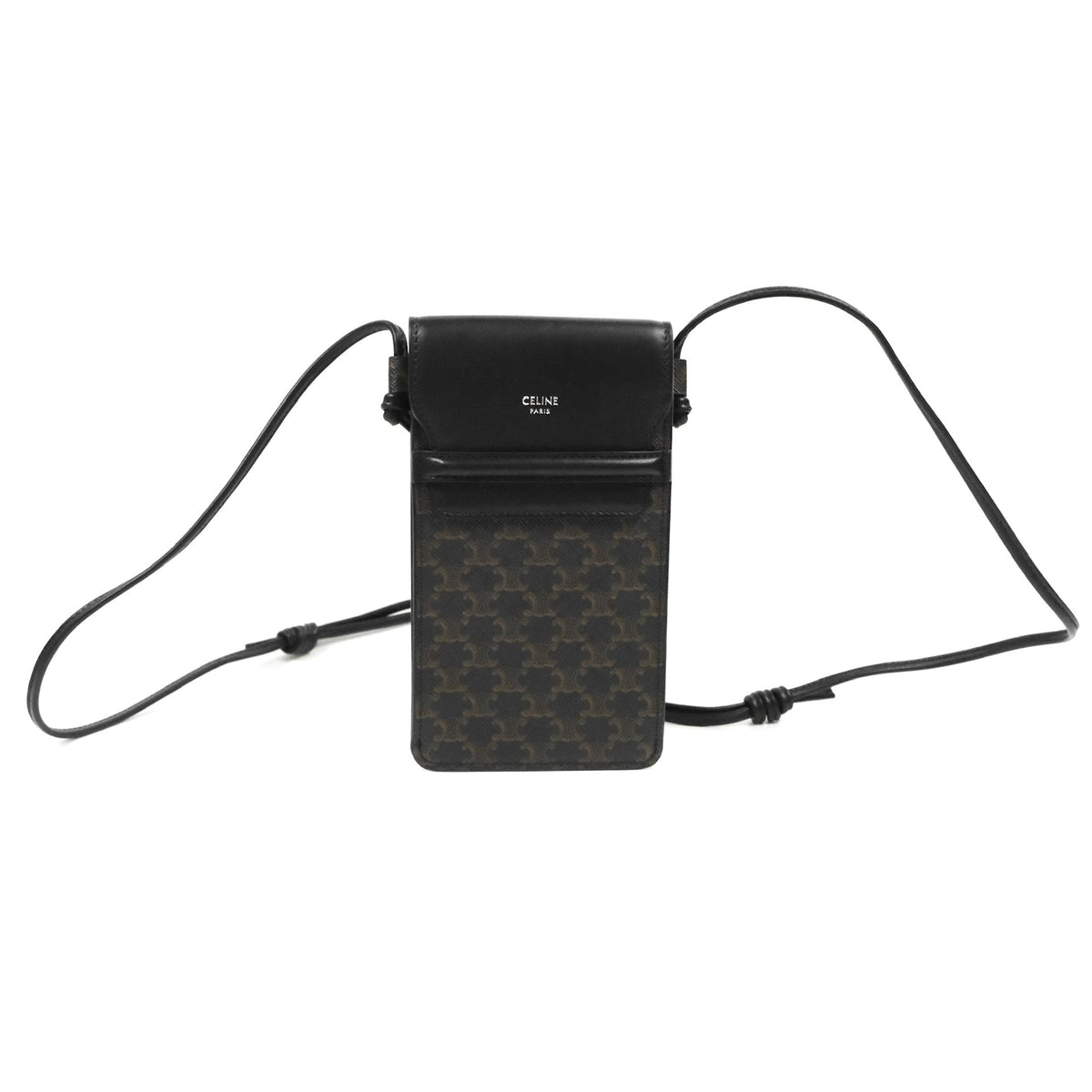 Celine Phone Pouch with Flap Black Triomphe Canvas Lambskin – Coco ...