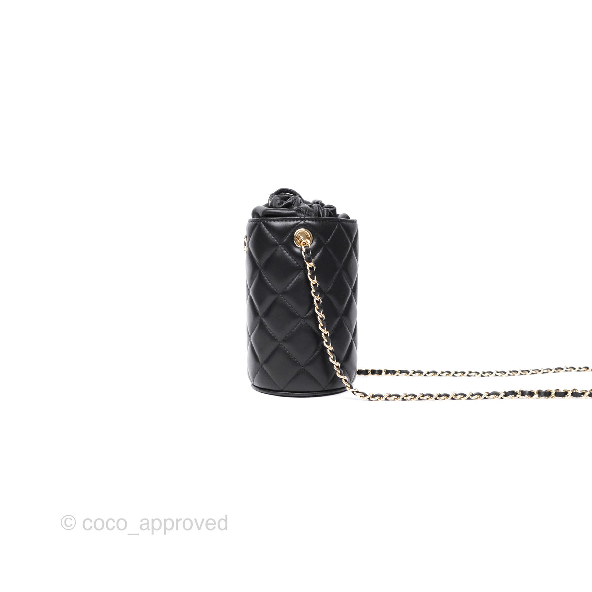 Chanel Small Bucket With Chain Black Lambskin Gold Hardware 21A – Coco ...