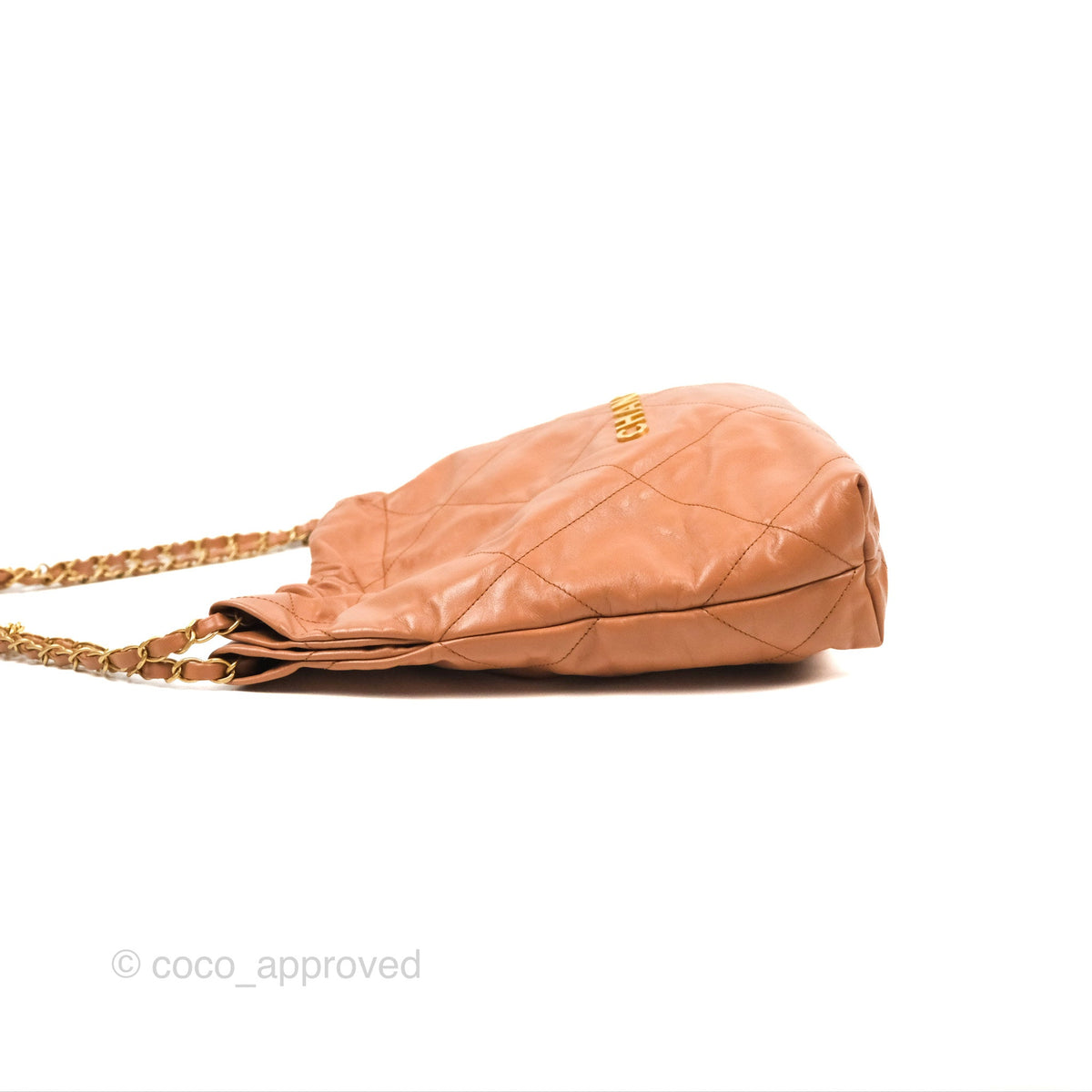 Chanel 22 Small Caramel Beige Shiny Calfskin Aged Gold Hardware – Coco ...