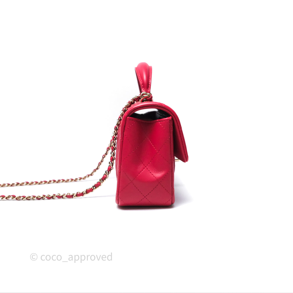 Chanel Top Handle Mini Rectangular Flap Red Lambskin Gold Hardware ...