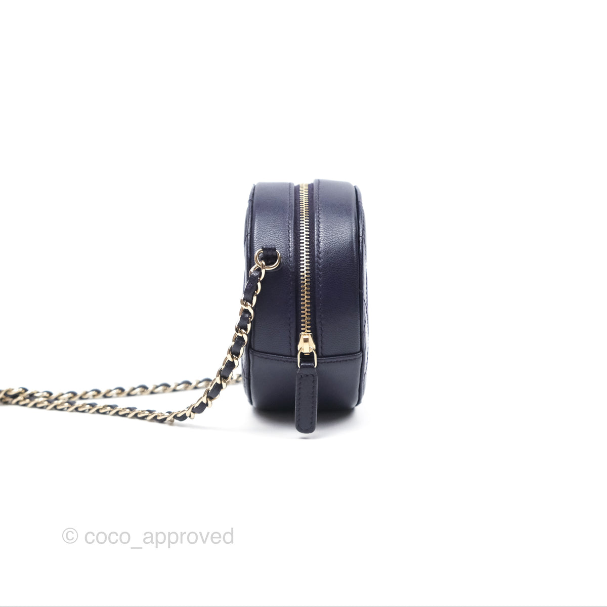Chanel Quilted Round Clutch with Chain Dark Purple Calfskin Gold Hardw ...