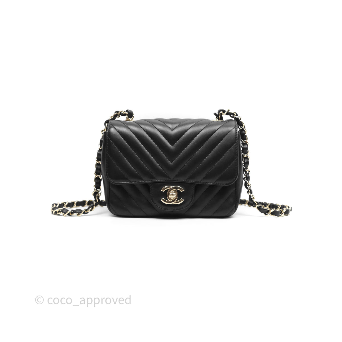 Chanel Mini Square Black Chevron Lambskin Gold Hardware – Coco Approved ...