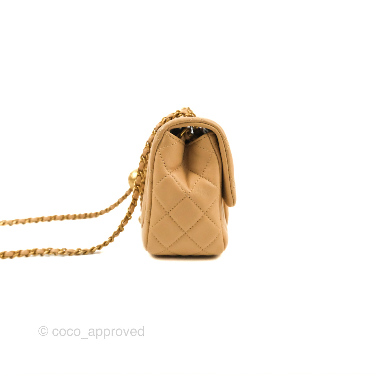 Chanel Mini Square Pearl Crush Beige Lambskin Aged Gold Hardware – Coco ...
