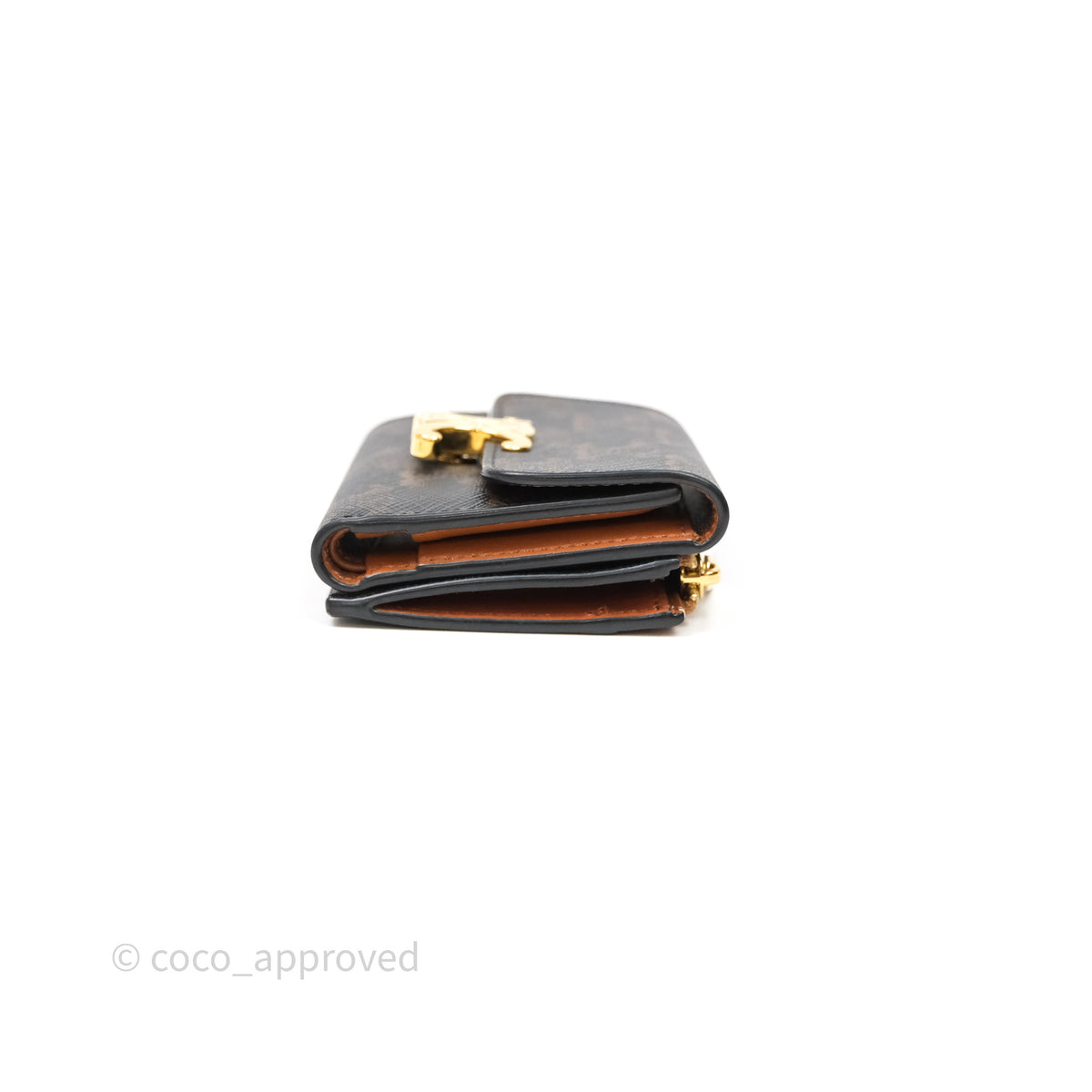 Celine Compact Wallet with Coin Triomphe Canvas Tan Lambskin – Coco ...
