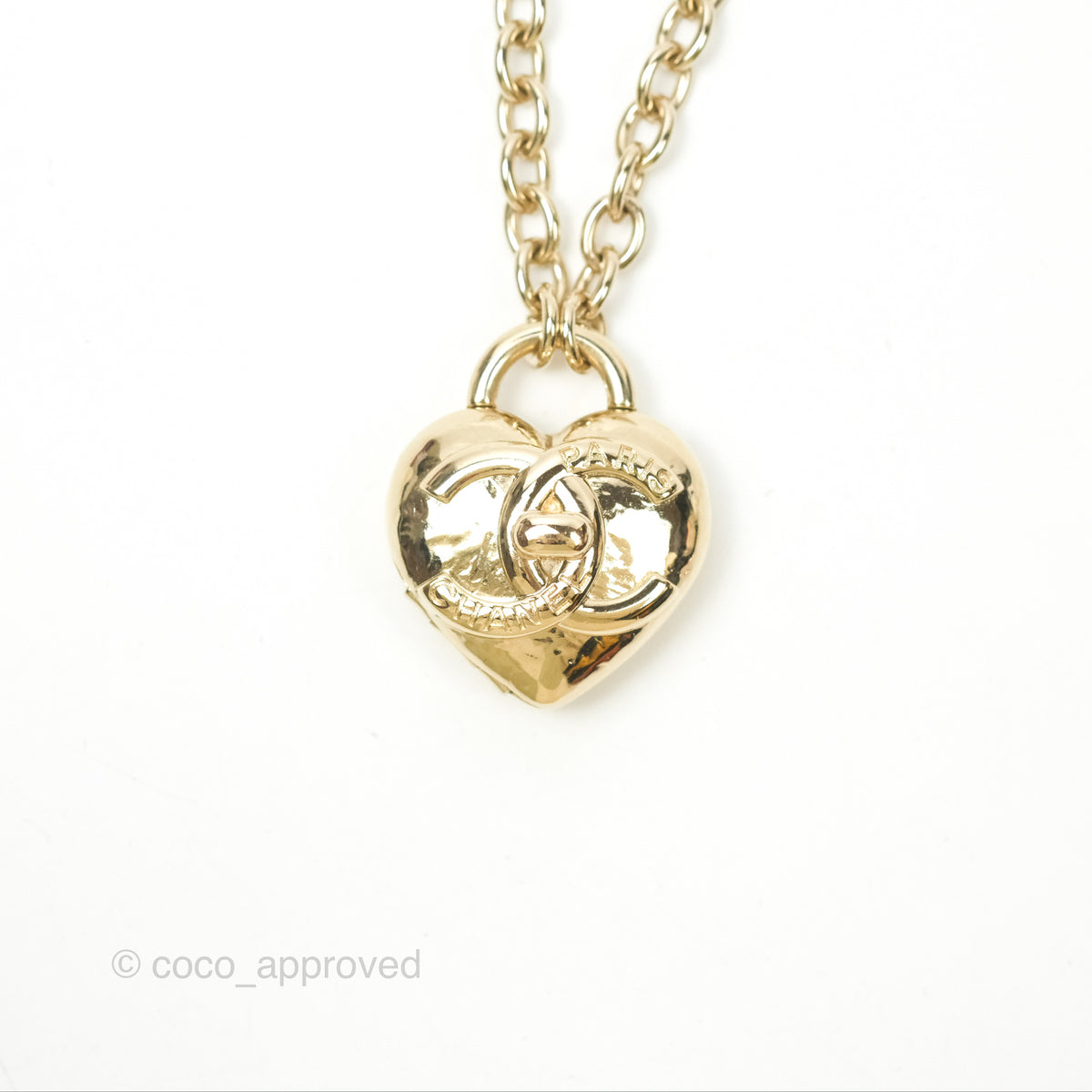 Chanel CC Lock Heart Locket Necklace Gold Tone 22B – Coco Approved Studio