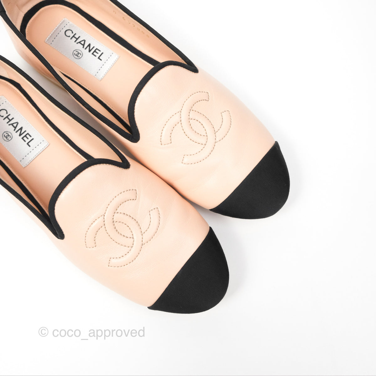 Chanel CC Cap Toe Loafers Black Beige Size 39 – Coco Approved Studio