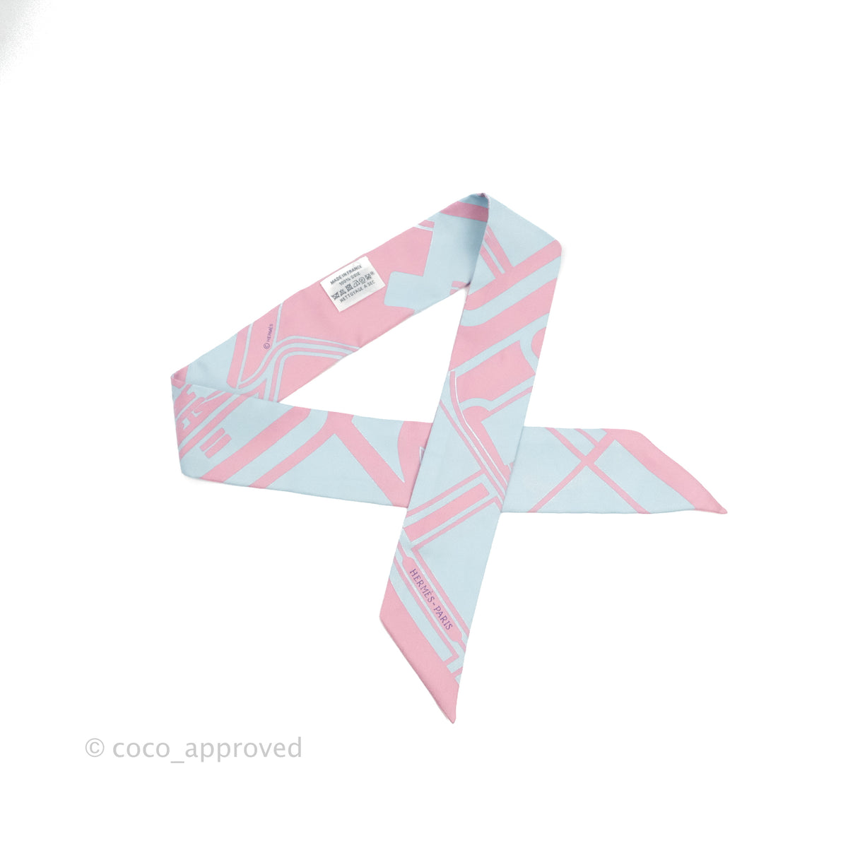 Hermès Les Coupes Tattoo Silk Twilly Ciel/Vieux Rose – Coco Approved Studio