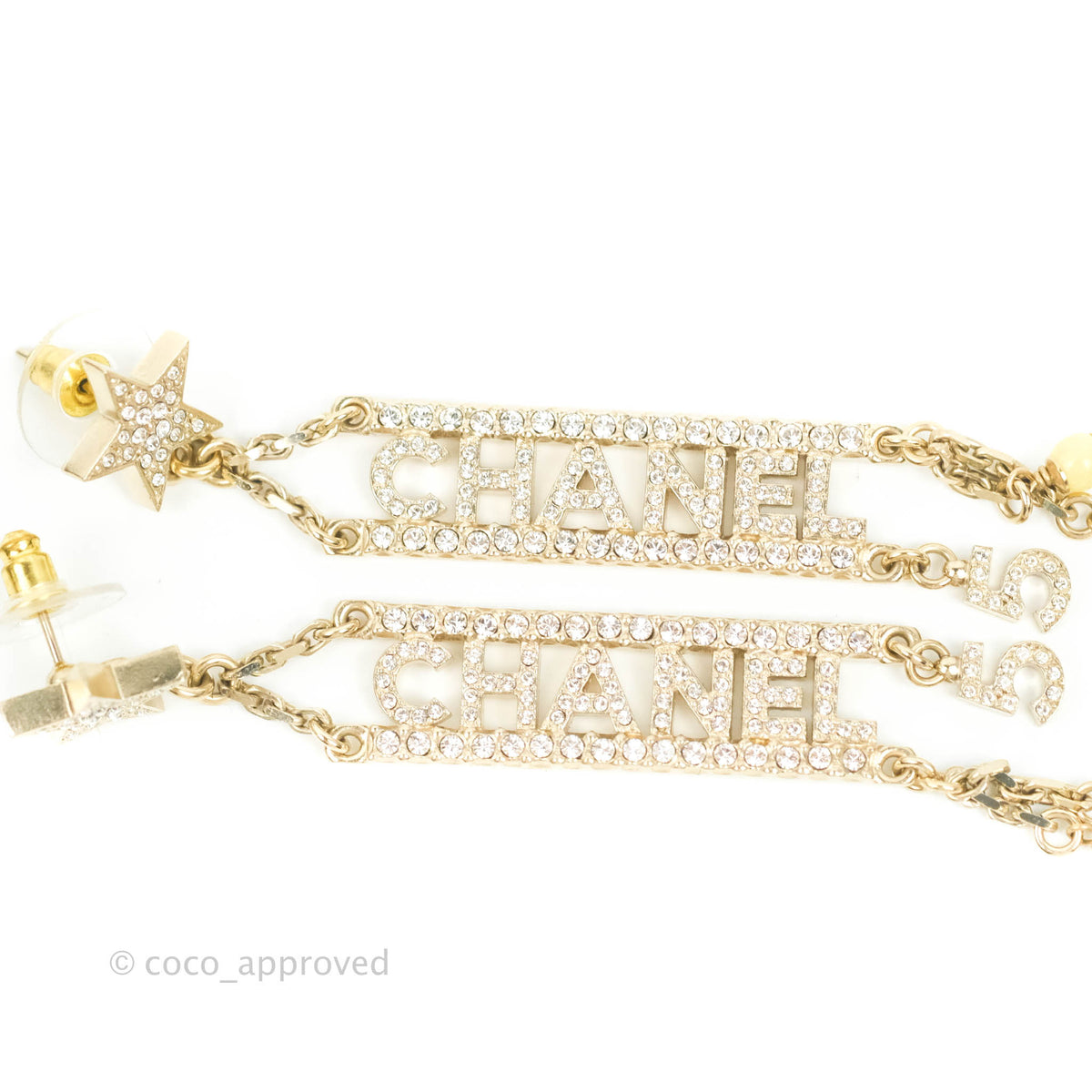 Chanel Crystal Star No5 CHANEL Drop Earrings Gold Tone 22S – Coco ...