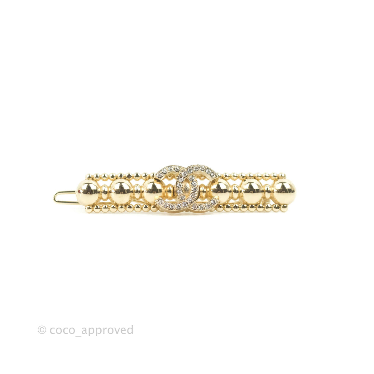 Chanel Crystal Chain CC Hair Clip Barrette Gold – Coco Approved Studio