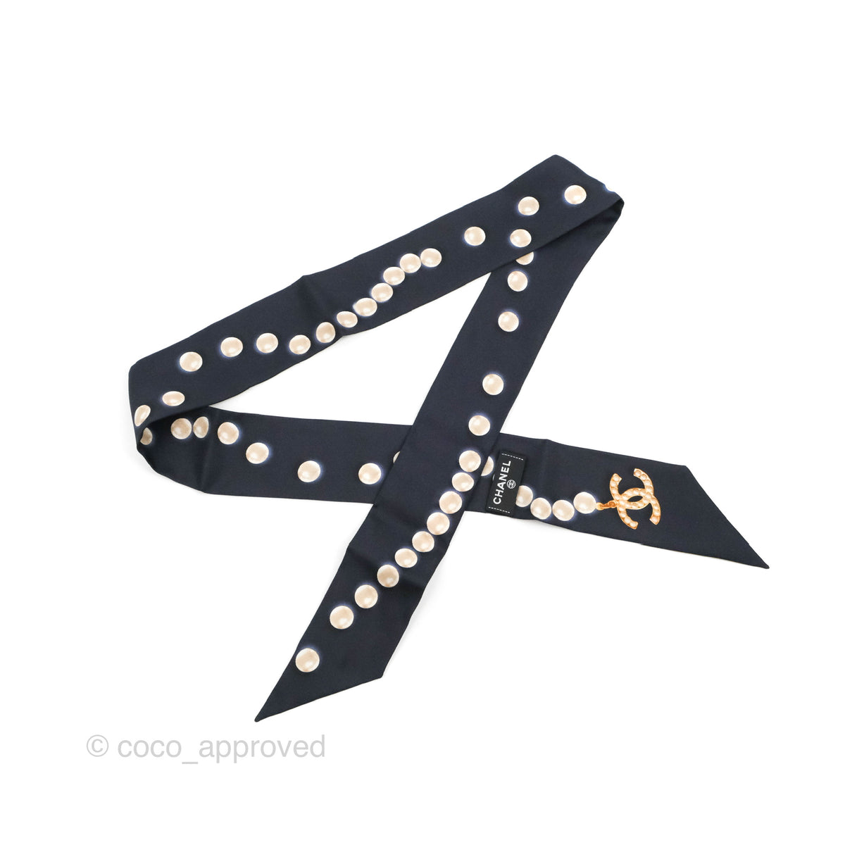 Chanel CC Pearl Print Silk Twilly Black – Coco Approved Studio