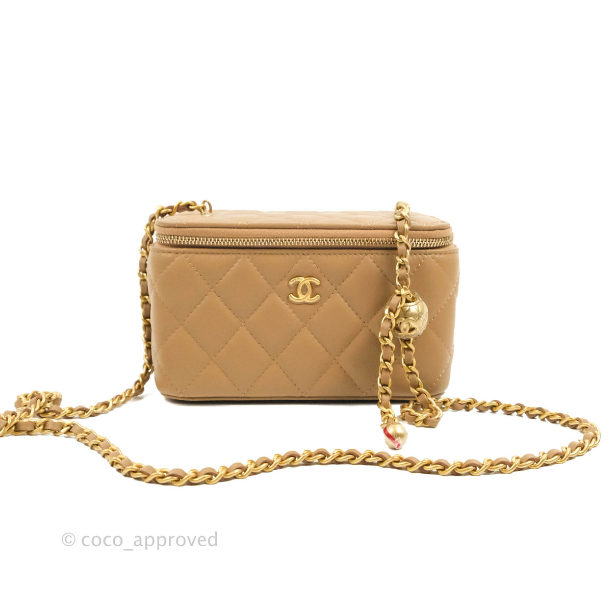 Chanel Pearl Crush Vanity With Chain Dark Beige Lambskin Aged Gold Har ...
