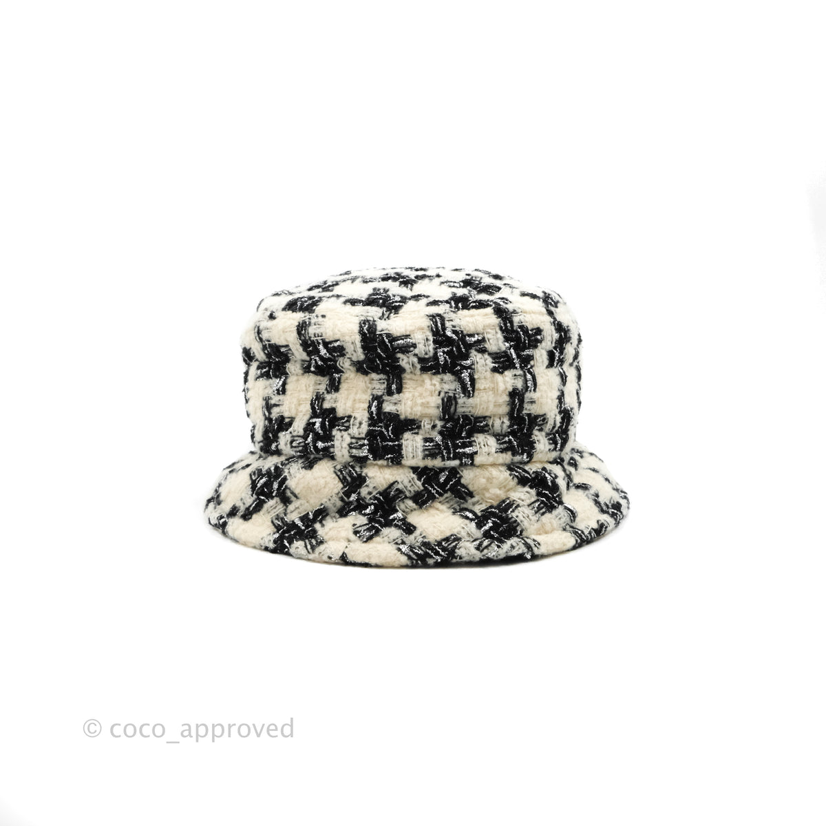 Chanel Houndstooth Tweed Bucket Hat Black White – Coco Approved Studio