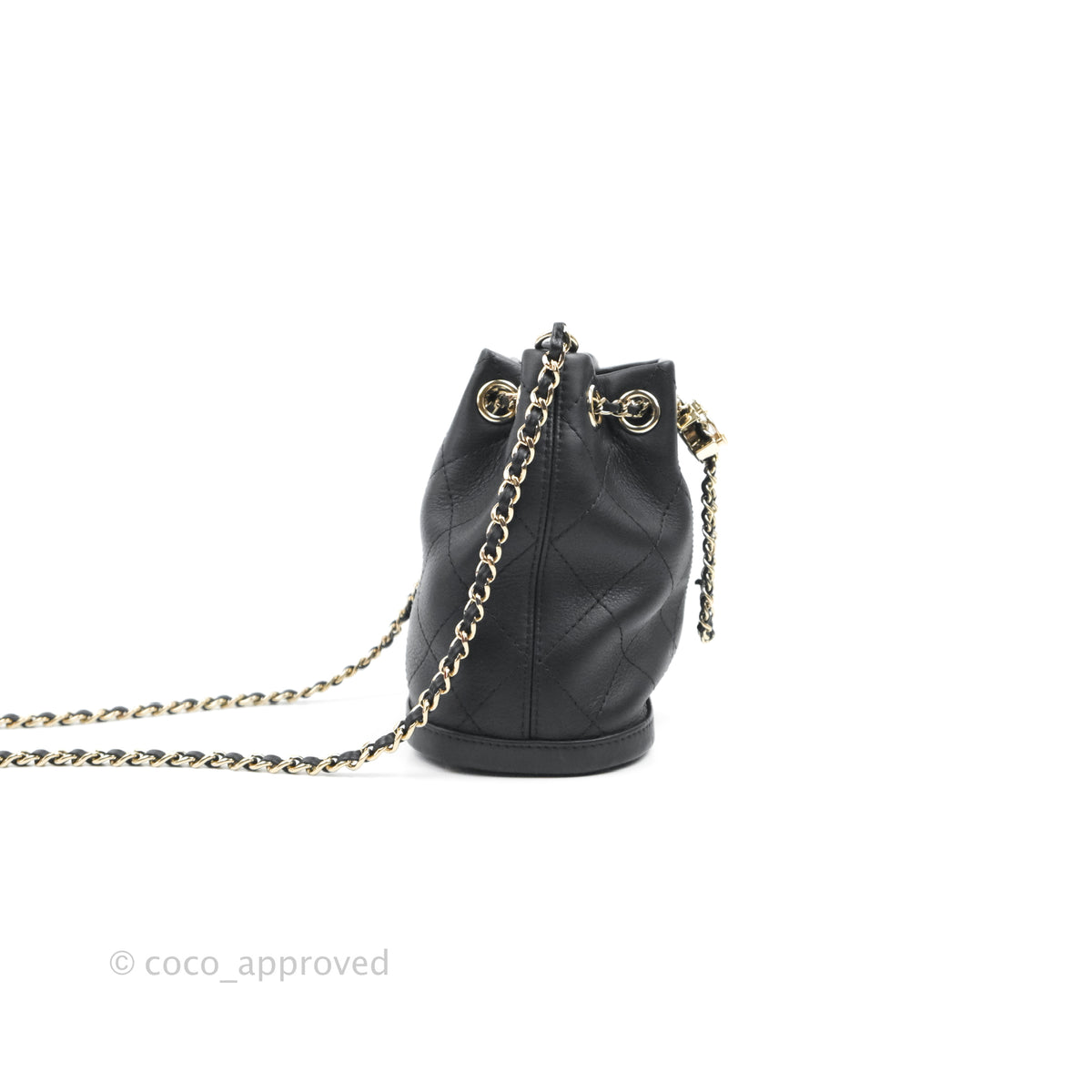 Chanel Mini CC Drawstring Bucket Bag Black Calfskin Gold Hardware ...