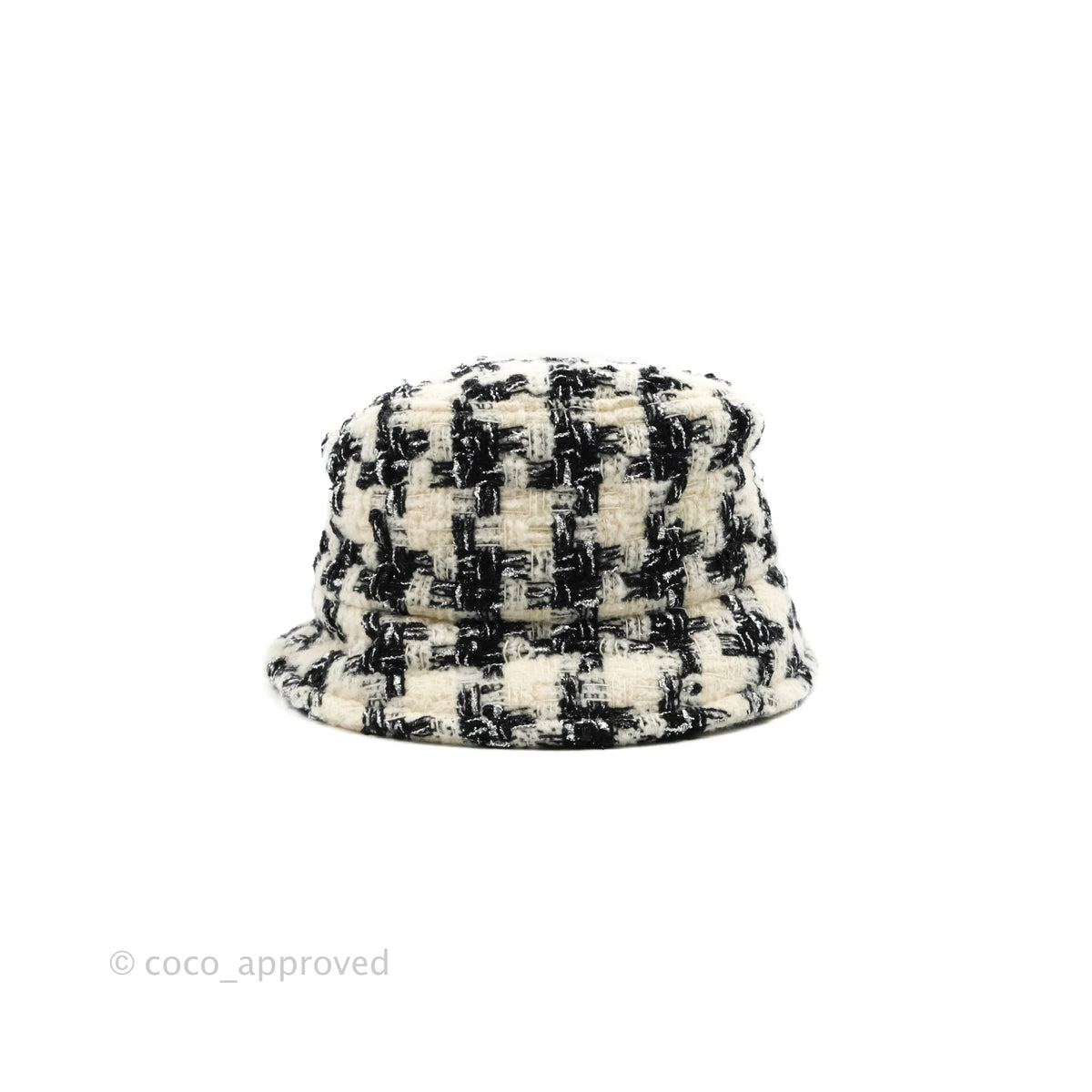Chanel Houndstooth Tweed Bucket Hat Black White – Coco Approved Studio