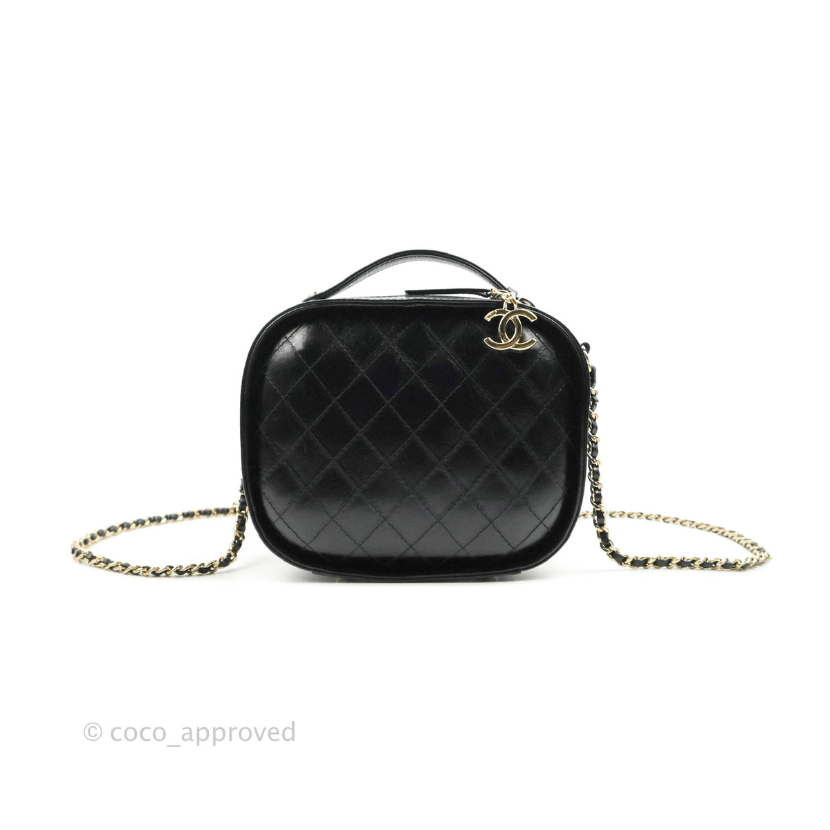 Chanel Small Round Vanity Case Bag Black Crumpled Calfskin 19C – Coco ...