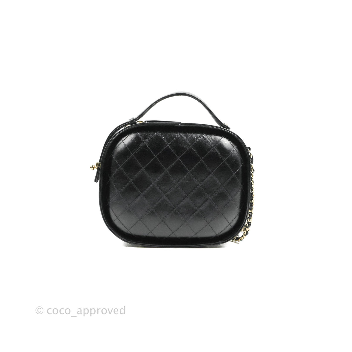 Chanel Small Round Vanity Case Bag Black Crumpled Calfskin 19C – Coco ...