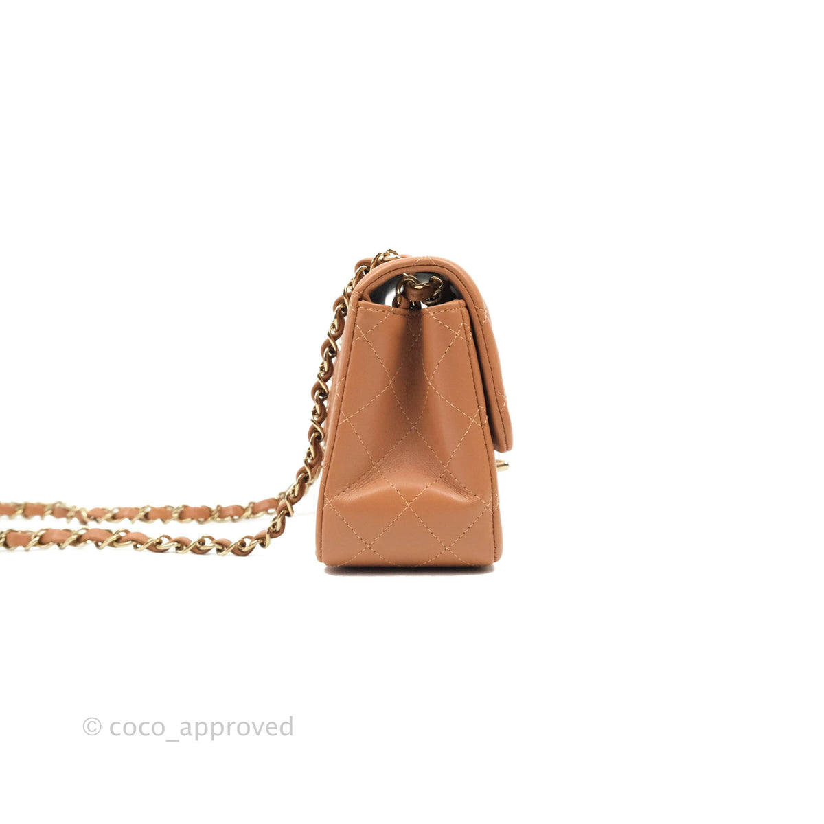 Chanel Classic Quilted Mini Square Caramel Dark Beige Lambskin Gold Ha ...