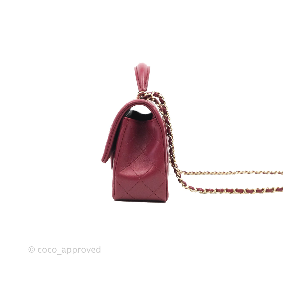 Chanel Top Handle Mini Rectangular Flap Bag Burgundy Lambskin Gold Har ...