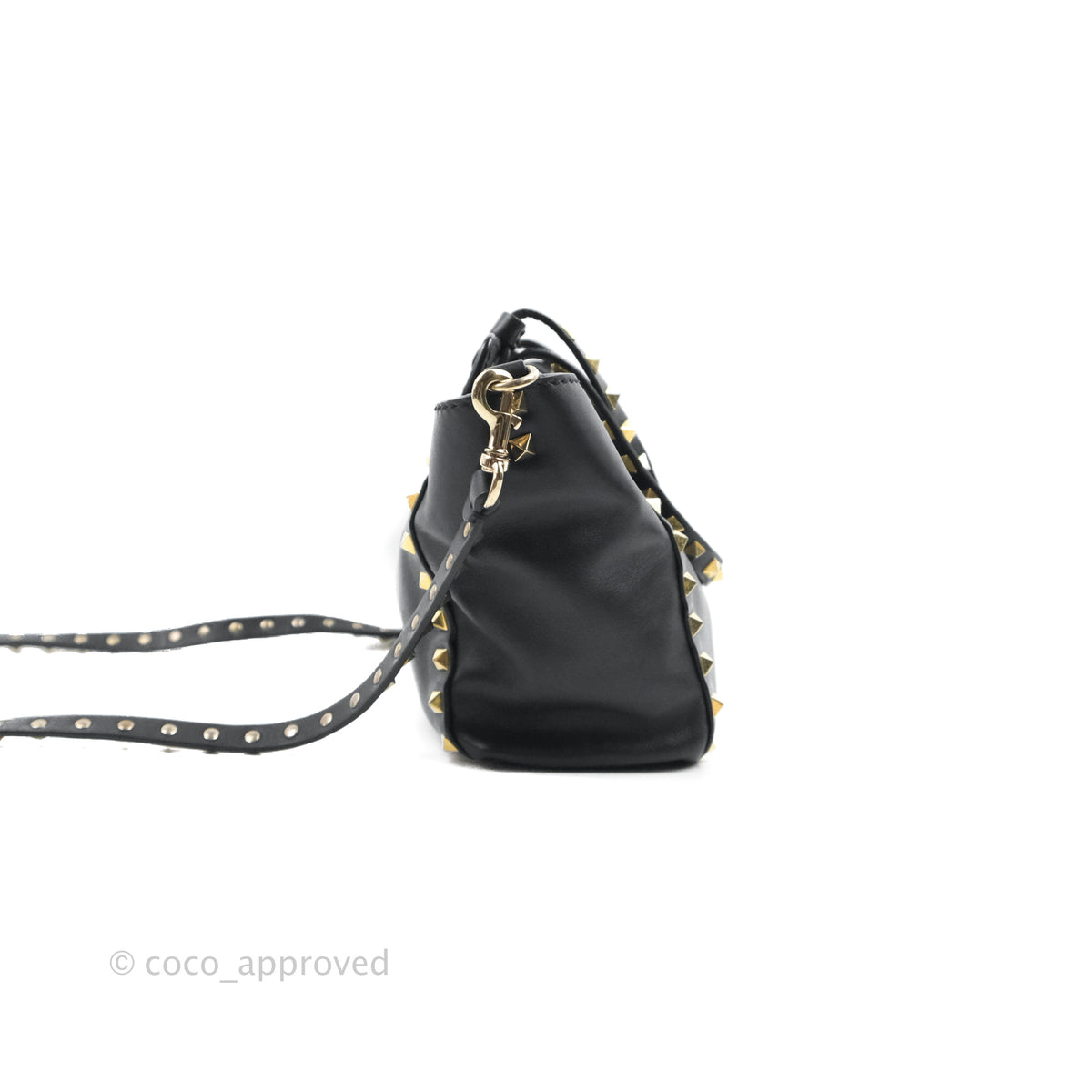 Valentino Garavani Mini Trapeze Rockstud Black Grained Calfskin Gold H ...