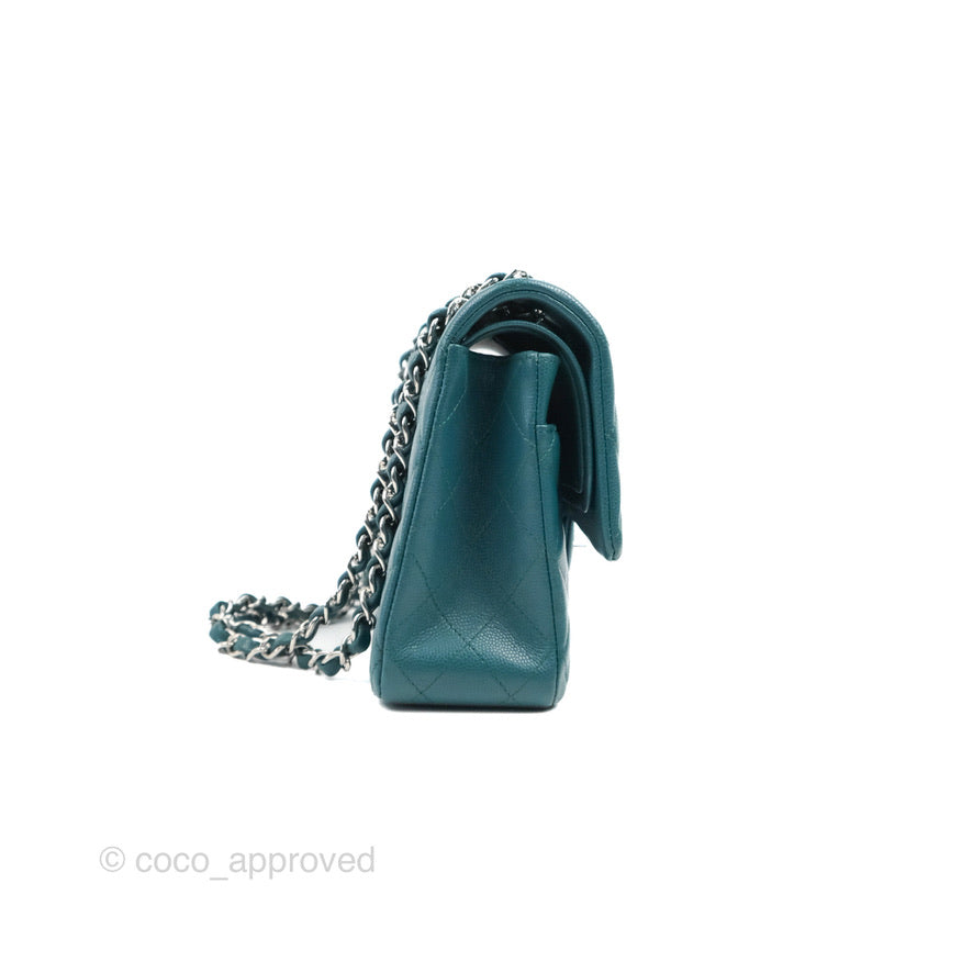 Chanel Classic M/L Medium Flap Quilted Teal Caviar Silver Hardware ...