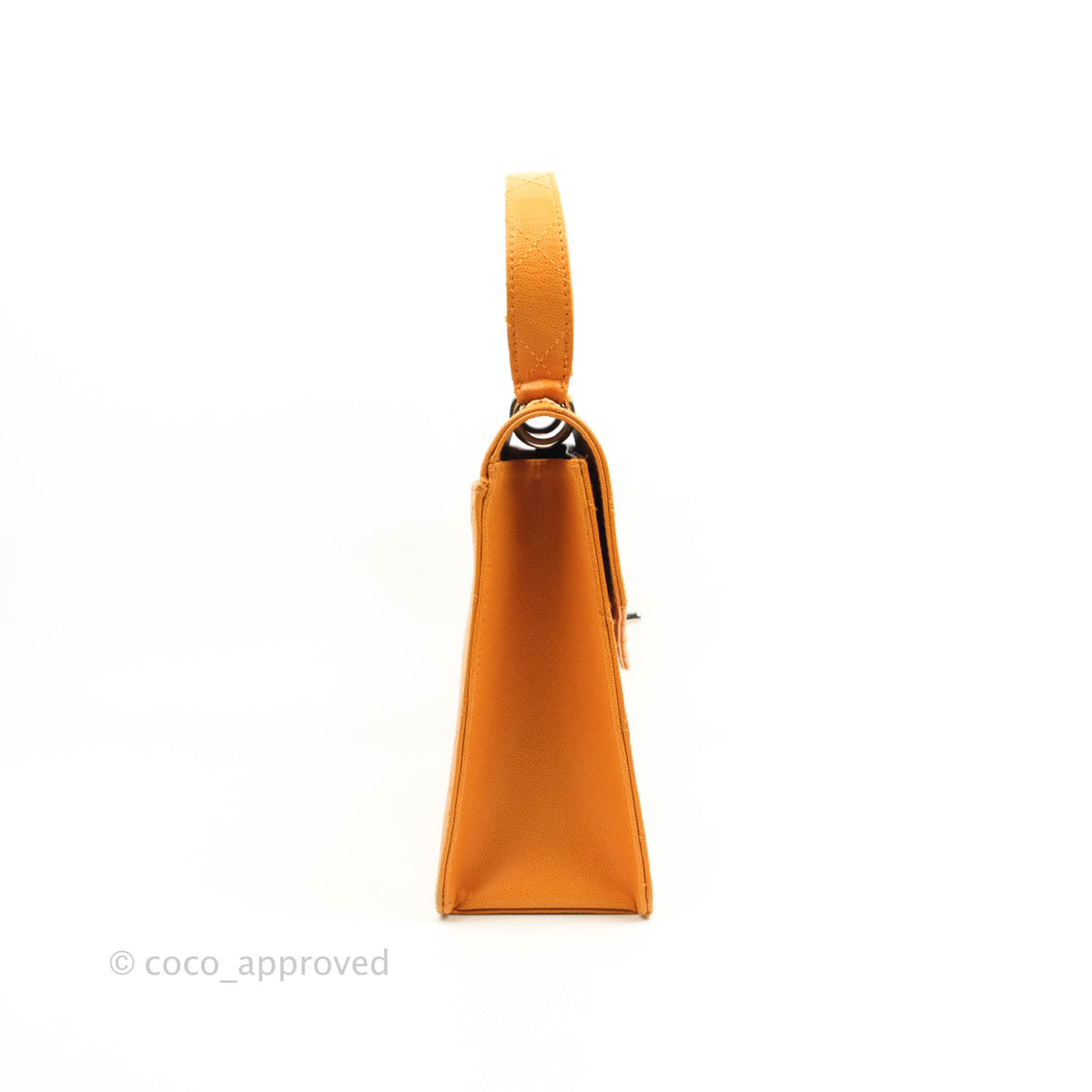 Chanel Vintage Quilted Top Handle Flap Bag Saffron Yellow Caviar Silve ...